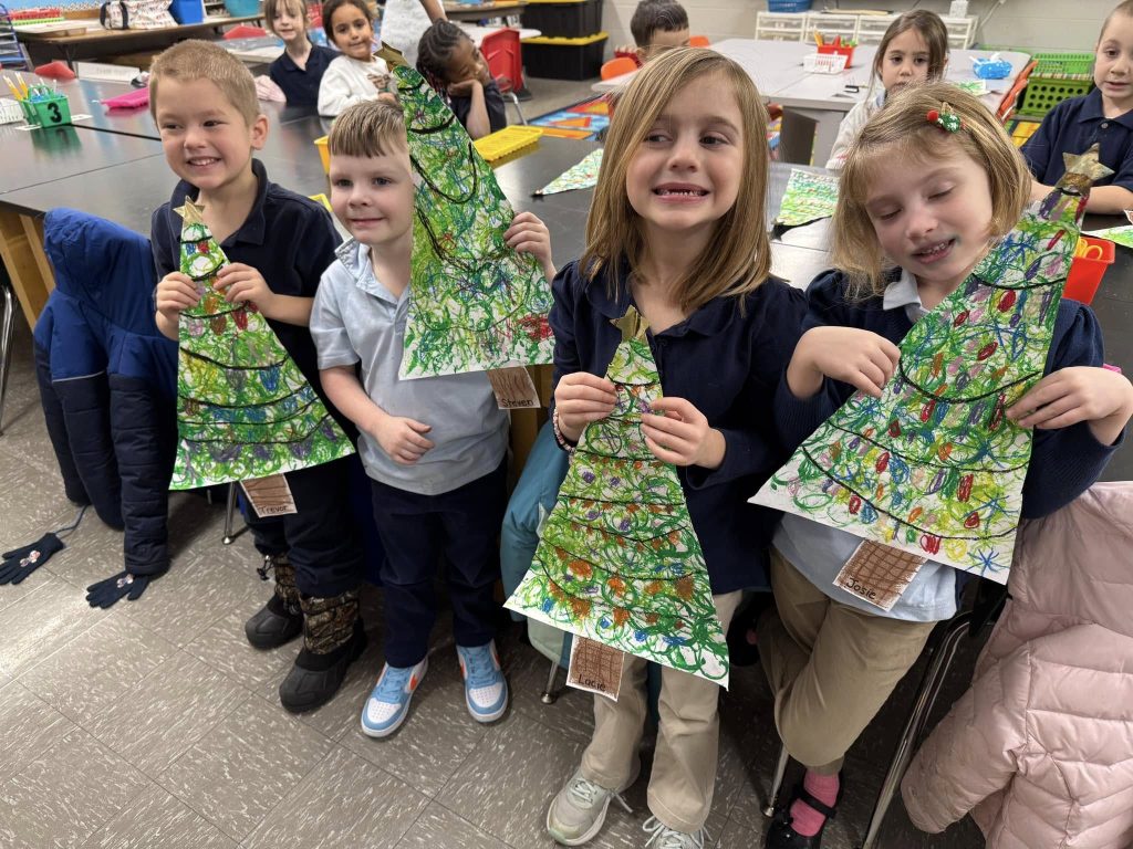 Wrapping up December art classes with Kindergarten trees, 1st/2nd ...